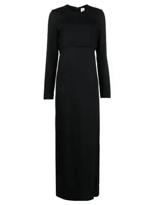 TOTEME Draped Crepe Maxi Dress With Round Neck And Long Sleeves - Black