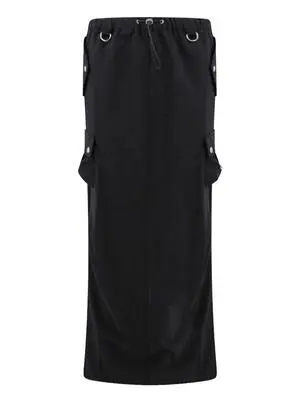 Coperni Drawstring Waist Midi Skirt With Covered Pockets And Label Badges - Black