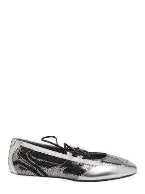 DIESEL® Lace-up Ballet Flats With Printed Logo Heel - Silver/black