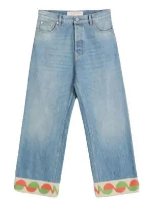 Valentino Garavani Logo Patch Wide Leg Jeans - Blue