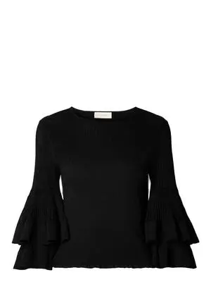 Zimmermann Illustration Tiered Ruffle Top - Black