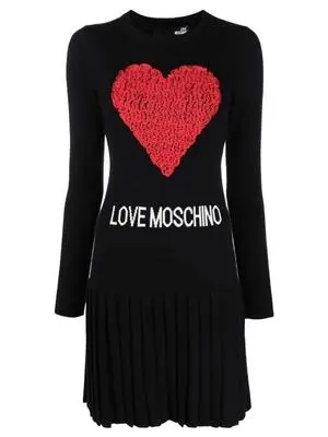 Moschino Tulle Heart Logo Knit Dress - Black