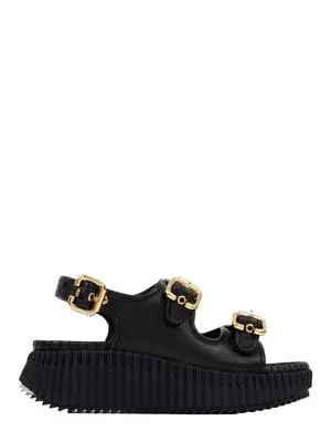 Chloé Nama Wedge Sandals With Buckle Detail - Black