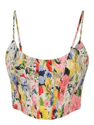 ZIMMERMANN Zimmermann Alight Floral Linen Corset Top
