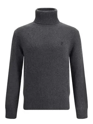 Ami Ribbed Turtleneck Sweater - Black