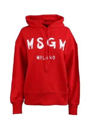 MSGM Printed Cotton Hoodie - Red