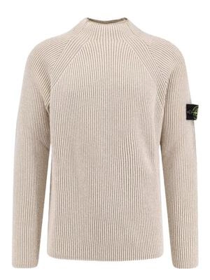 Stone Island Logo Patch Mock Neck Jumper - Ivory