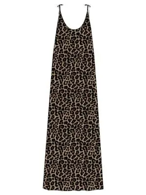 ANINE BING Flora Animal-print Gathered Midi Dress - Black