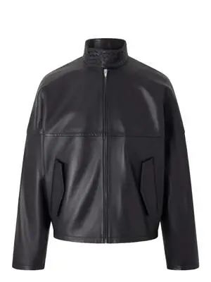 Bottega Veneta Long Sleeve Leather Jacket With Stand Collar - Black