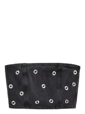 ROTATE BY BIRGER CHRISTENSEN Embellished Denim Bustier - Black