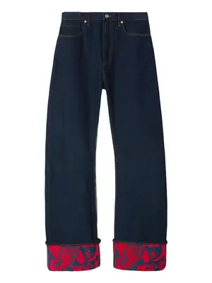Burberry Indigo Wide-leg Jeans With Equestrian Knight Suede Patch - Blue