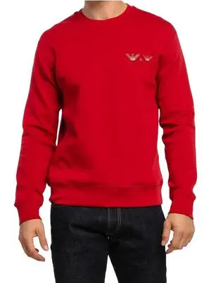 Emporio Armani Round Neck Long Sleeve Sweater With Logo Print - Red