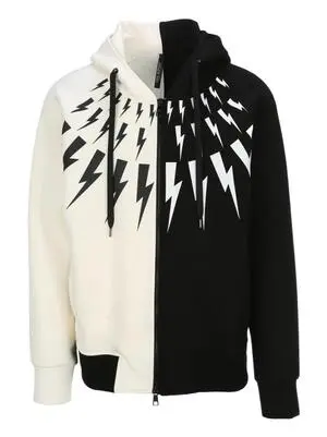 Neil Barrett Lightning Print Zip-up Hooded Jacket - Black