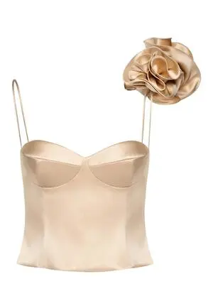 Magda Butrym Flower Appliqué Sweetheart Neck Tank Top - Beige