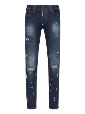 Philipp Plein Distressed Logo Detail Jeans - Blue
