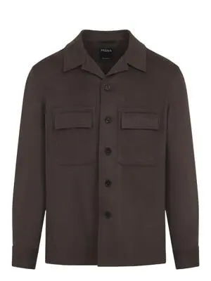 Zegna Long Sleeved Buttoned Overshirt - Medium Brown