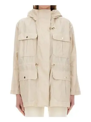 FAY Canvas Parka Jacket With Drawstring Waist - Nude