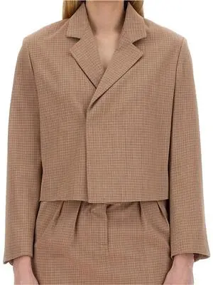 ALYSI Cropped Checked Blazer - Brown