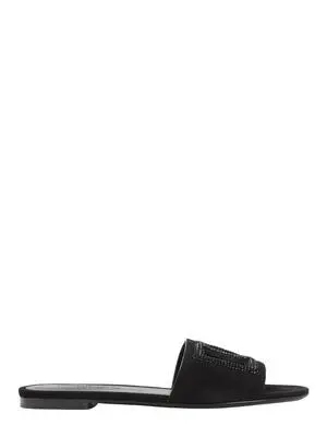 Dolce & Gabbana Embellished Logo Flat Sandals - Black