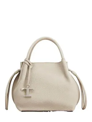 TOD'S Leather Bucket Bag With Detachable T Timeless Charm - Nude