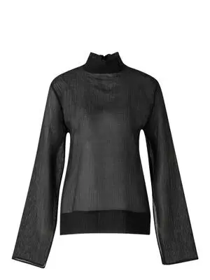 TOTEME High-neck Embellished Long Sleeve Top - Black