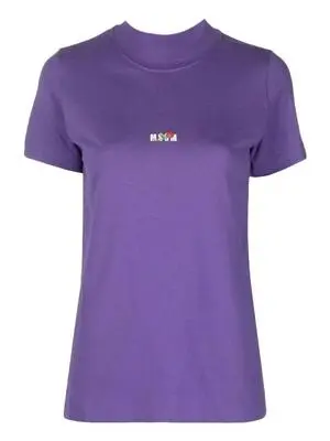 MSGM Logo Print Cotton T-shirt - Purple