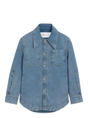Ami Logo Detailed Denim Overshirt - Blue