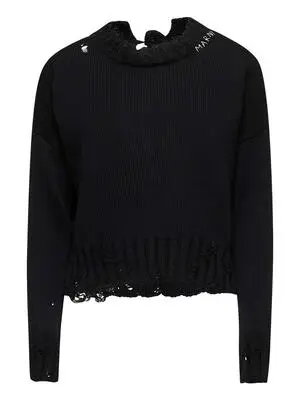 Marni Distressed Knitted Jumper With Self-tie Back - Black