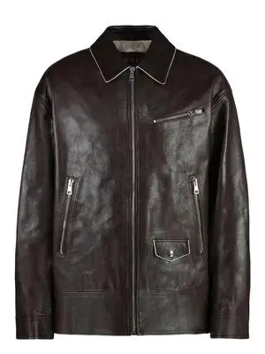 Gucci Zip-up Collared Leather Jacket - Brown