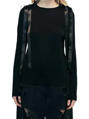 Simone Rocha Long Sleeve T-shirt With Satin Bow Detail - Black