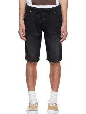 DIESEL® Drawstring Distressed Denim Shorts - Black