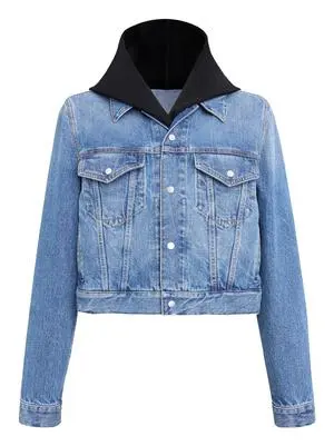 Alaïa Buttoned Long-sleeved Denim Jacket With Hooded Collar - Blue