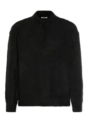 Auralee Fuzzy Knit Polo Sweater - Black