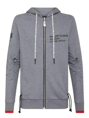 Philipp Plein Logo Casual Zip-up Hooded Jacket - Gray