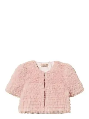 TWINSET Cropped Tulle Ruffle Jacket With Tassel Details - Pink