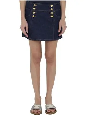 Celine Trapeze Mini Skirt In Denim - Black