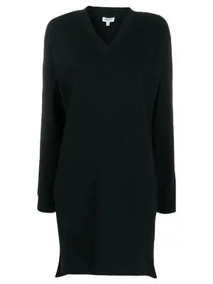 Kenzo Shiny Logo V-neck Long Sleeve Dress - Black