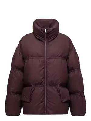 Moncler Down Jacket With Stand Collar And Detachable Logo Pin - Taupe
