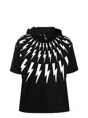 Neil Barrett Printed Short Sleeve Hoodie - Black