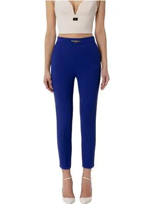 Elisabetta Franchi Logo Plaque Tapered Trousers - Blue