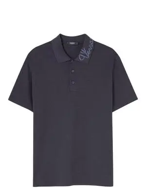 Versace Logo-embroidered Cotton Polo Shirt - Gray