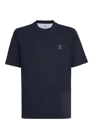 Brunello Cucinelli Brunello Cucinelli Logo Printed Crewneck T-Shirt Blue