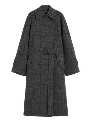 Max Mara Sestri Checked Belted Overcoat - Dark Gray