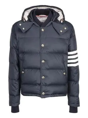 Thom Browne Thom Browne 4-Bar Hooded Buttoned Jacket Navy Blue