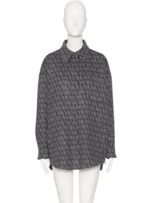 Valentino Garavani Toile Iconographe Curved Hem Reversible Shirt - Gray