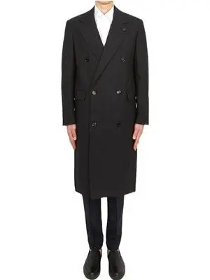 LARDINI Long-sleeved Double-breasted Coat - Black