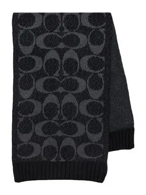 COACH Ribbed Scarf With Logo Detailing - Black
