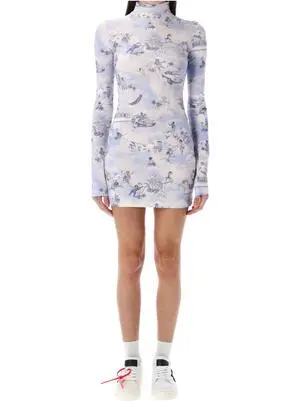 Off-White High Neck Printed Mini Dress - White