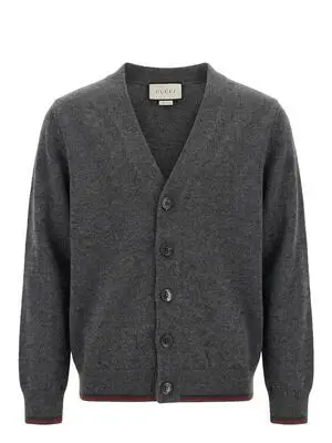 Gucci Ribbed-trim V-neck Cardigan - Grey