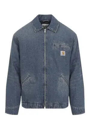 Carhartt Work In Progress Denim Zip-up Jacket With Logo Patch - Gray